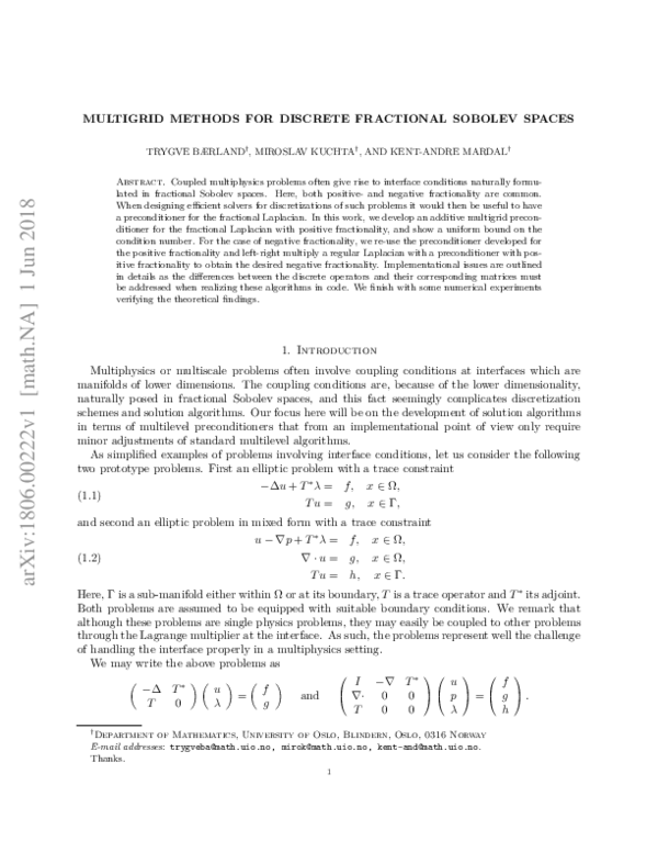 (PDF) Multigrid Methods for Discrete Fractional Sobolev Spaces