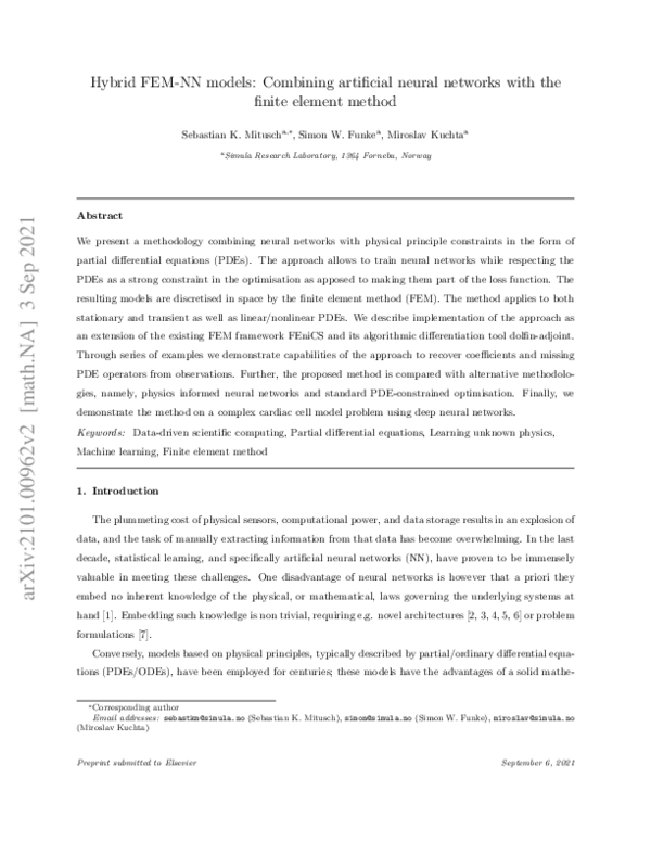 Pdf Hybrid Fem Nn Models Combining Artificial Neural Networks With The Finite Element Method