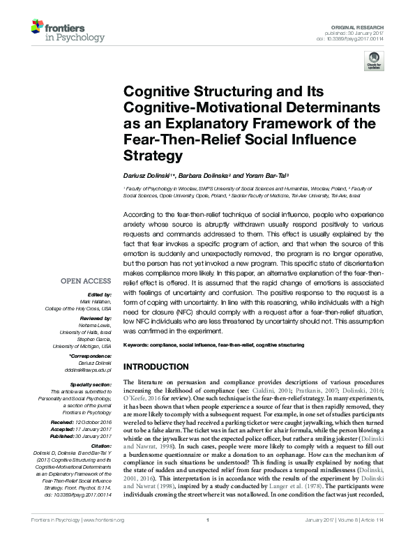(PDF) Cognitive Structuring and Its Cognitive-Motivational Determinants as an Explanatory ...