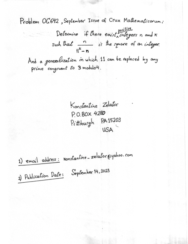 (PDF) No Solutions for OC642: Integer Squares