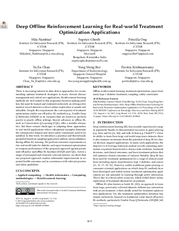 Pdf Deep Offline Reinforcement Learning For Real World Treatment