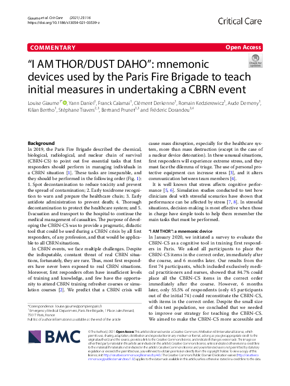 (PDF) “I AM THOR/DUST DAHO”: mnemonic devices used by the Paris Fire ...