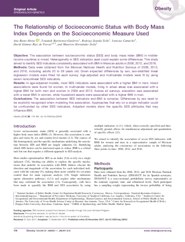 (PDF) The Relationship of Socioeconomic Status with Body Mass Index ...