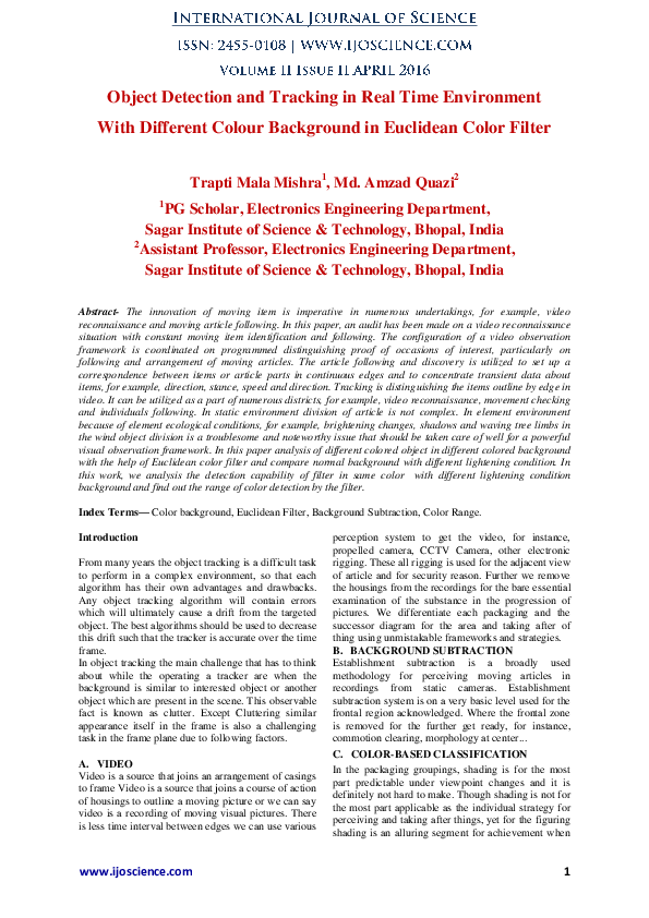 (PDF) Object Detection and Tracking in Real Time Environment with Different Colour Background in ...