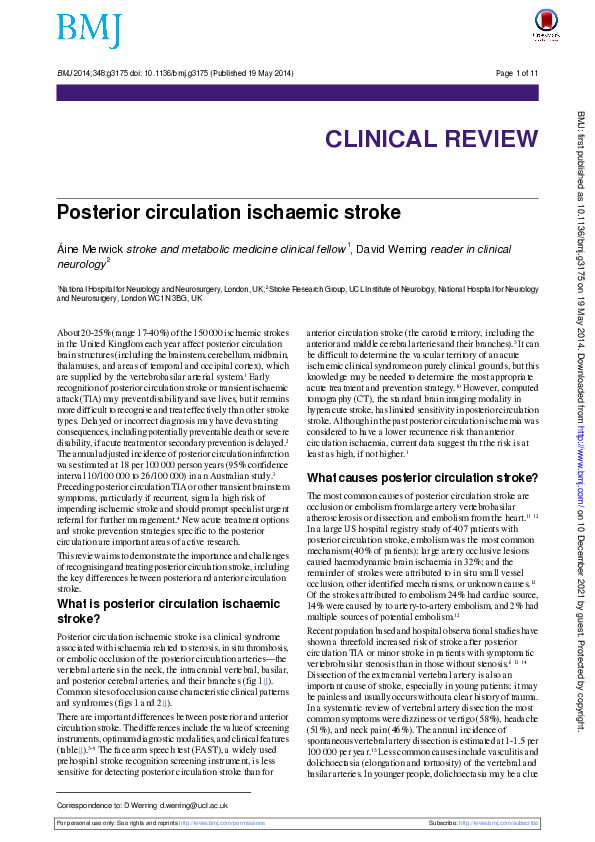 (PDF) Posterior circulation ischaemic stroke