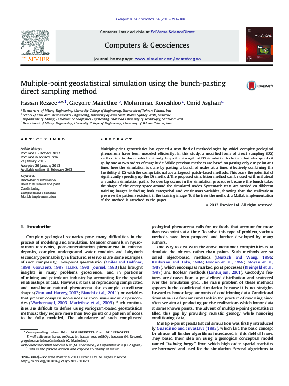 Pdf Multiple Point Geostatistical Simulation Using The Bunch Pasting