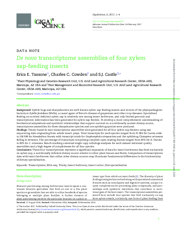 (PDF) De novo transcriptome assemblies of four xylem sap-feeding insects