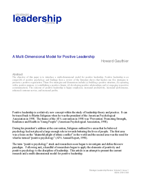 (PDF) A Multi-Dimensional Model for Positive Leadership