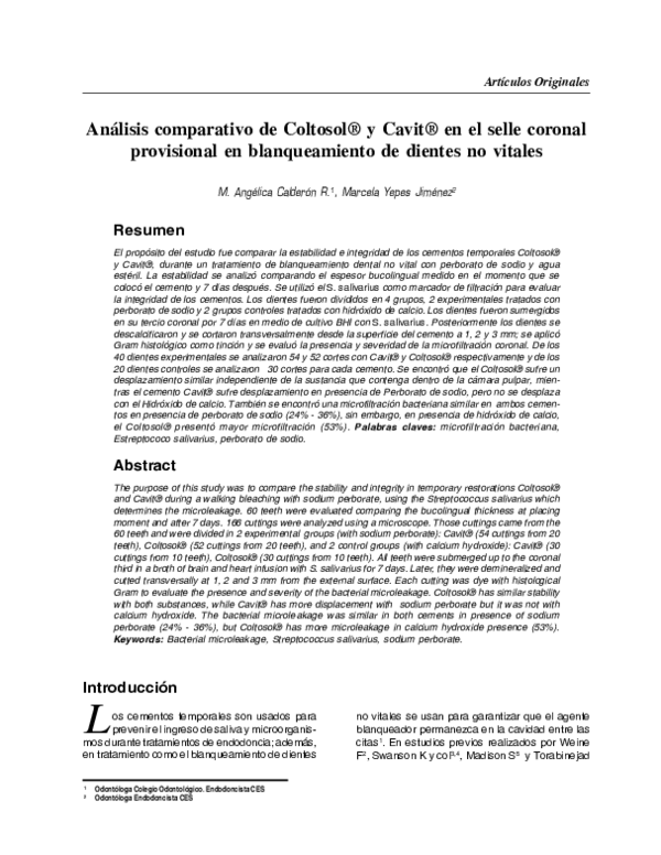 (PDF) Análisis comparativo de Coltosol® y Cavit® en el selle coronal ...