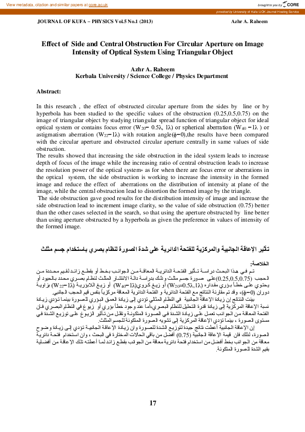 (PDF) Effect of Side and Central Obstruction For Circular Aperture on ...