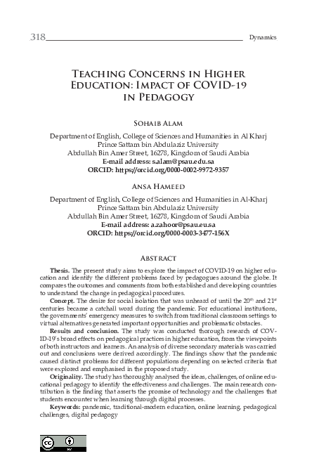 (PDF) Teaching Concerns in Higher Education: Impact of Covid-19 in Pedagogy
