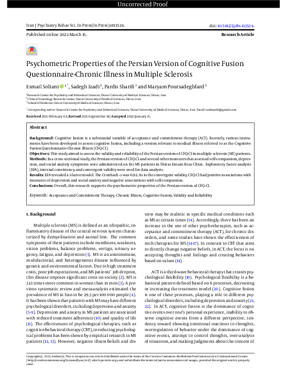 (PDF) Psychometric Properties of the Persian Version of Cognitive ...