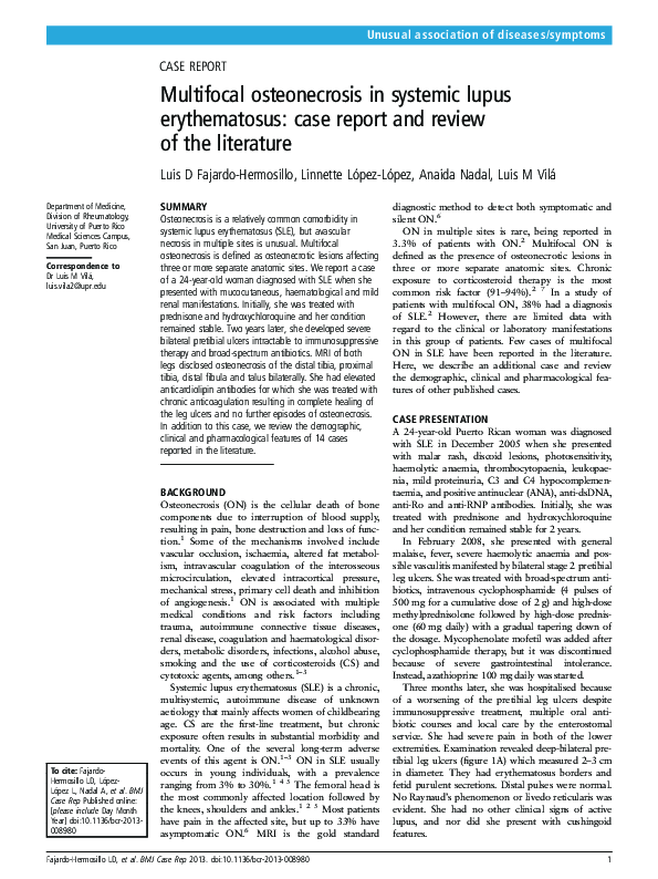 (PDF) Multifocal osteonecrosis in systemic lupus erythematosus: case ...