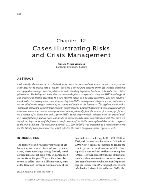 (PDF) Cases Illustrating Risks and Crisis Management