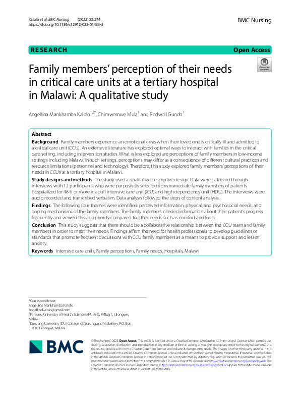 (PDF) Family members’ perception of their needs in critical care units at a tertiary hospital in ...