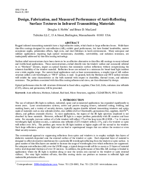 (PDF) Design, fabrication, and measured performance of anti-reflecting ...