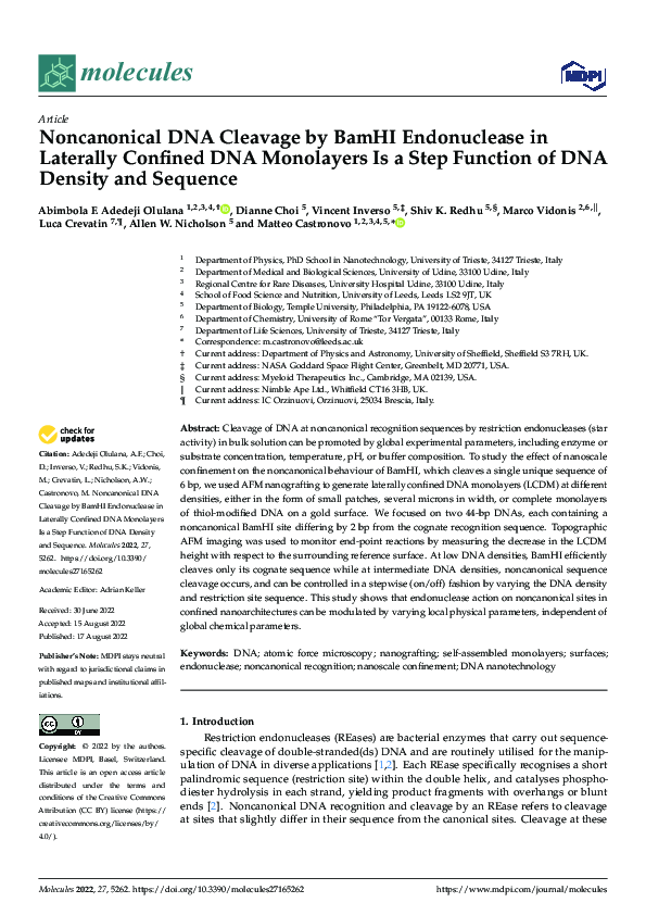 (PDF) Noncanonical DNA Cleavage by BamHI Endonuclease in Laterally ...