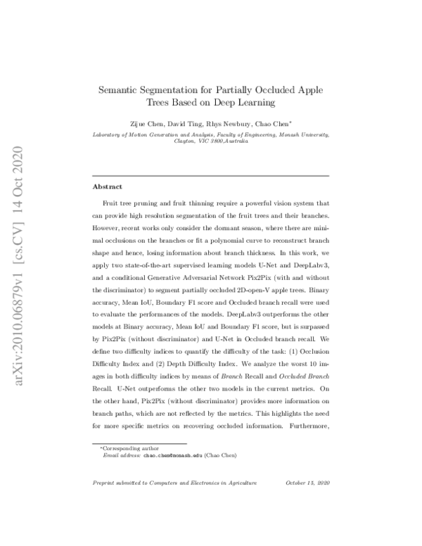 (PDF) Semantic segmentation for partially occluded apple trees based on deep learning