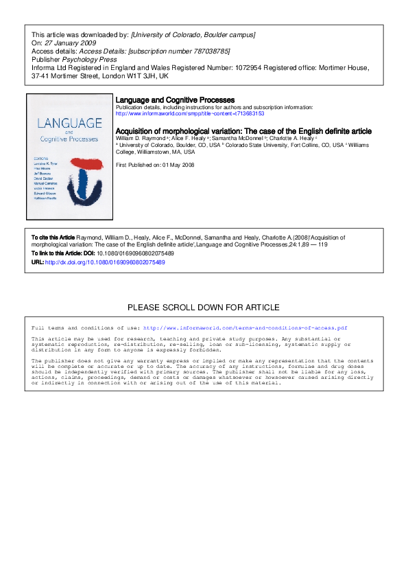 (PDF) Acquisition of morphological variation: The case of the English ...