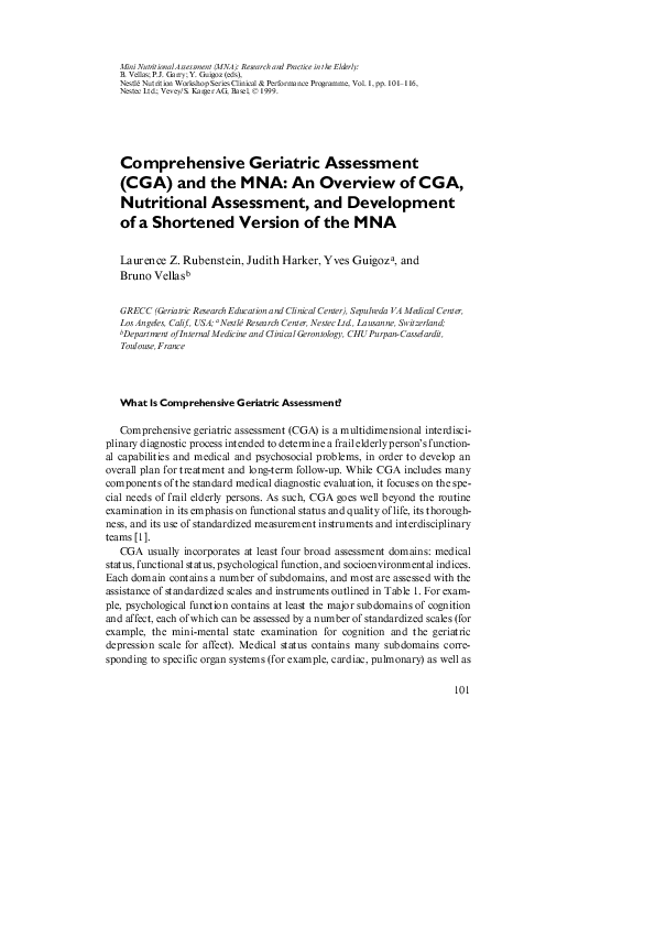 (PDF) Comprehensive Geriatric Assessment (CGA) and the MNA: An Overview of CGA, Nutritional ...