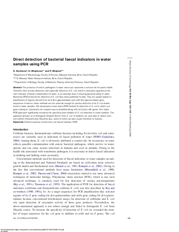 (PDF) Direct detection of bacterial faecal indicators in water samples ...