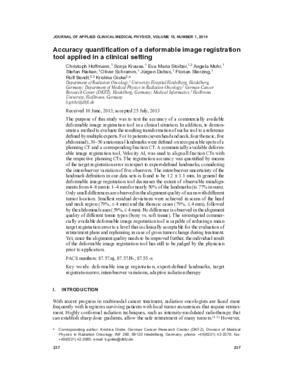 (PDF) Accuracy quantification of a deformable image registration tool applied in a clinical setting