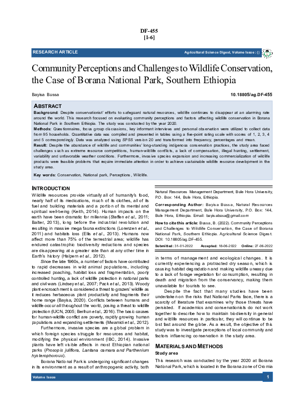 (PDF) Community Perceptions and Challenges to Wildlife Conservation ...