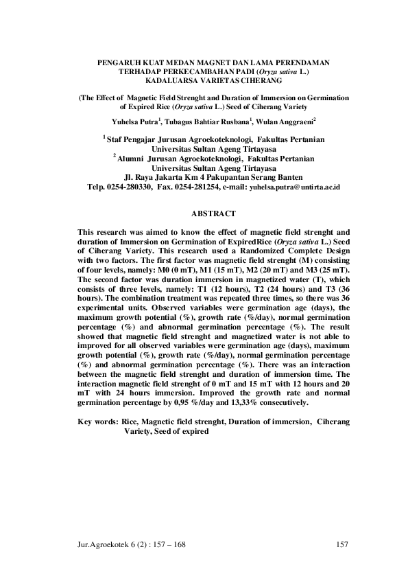 (PDF) PENGARUH KUAT MEDAN MAGNET DAN LAMA PERENDAMAN TERHADAP ... (PDF) PENGARUH KUAT MEDAN MAGNET DAN LAMA PERENDAMAN TERHADAP ...