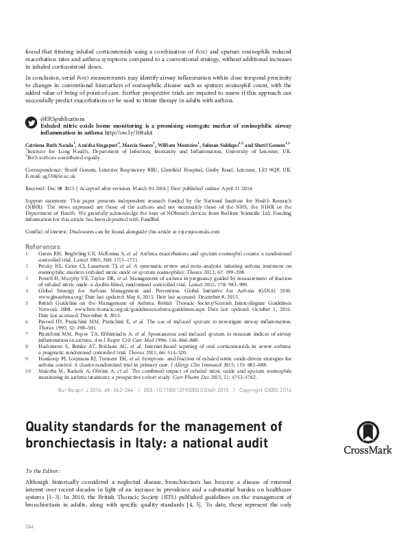 (PDF) Quality standards for the management of bronchiectasis in Italy: a national audit | Mauro ...