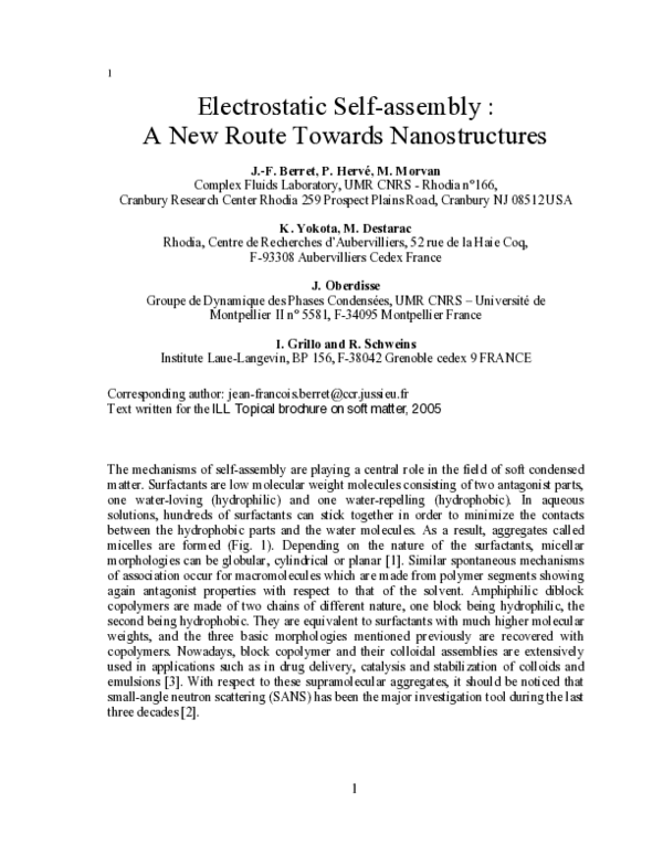 (PDF) Electrostatic Self-Assembly for Nanostructures