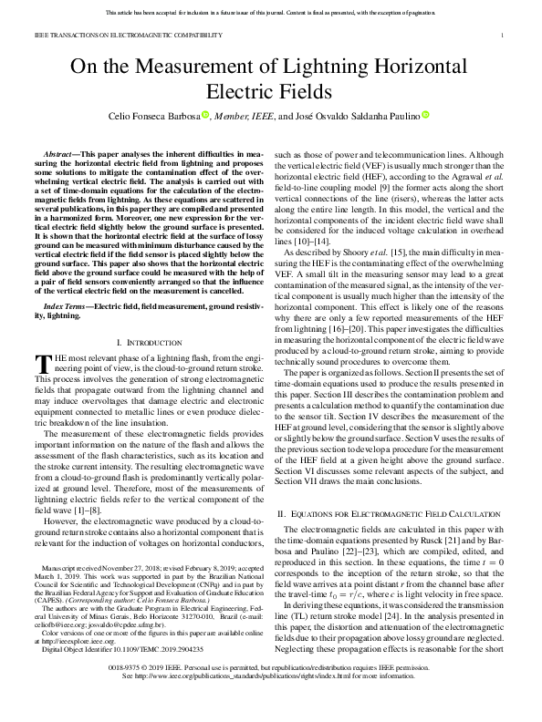 (PDF) On the Measurement of Lightning Horizontal Electric Fields