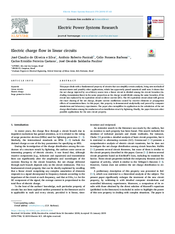 (PDF) Electric charge flow in linear circuits