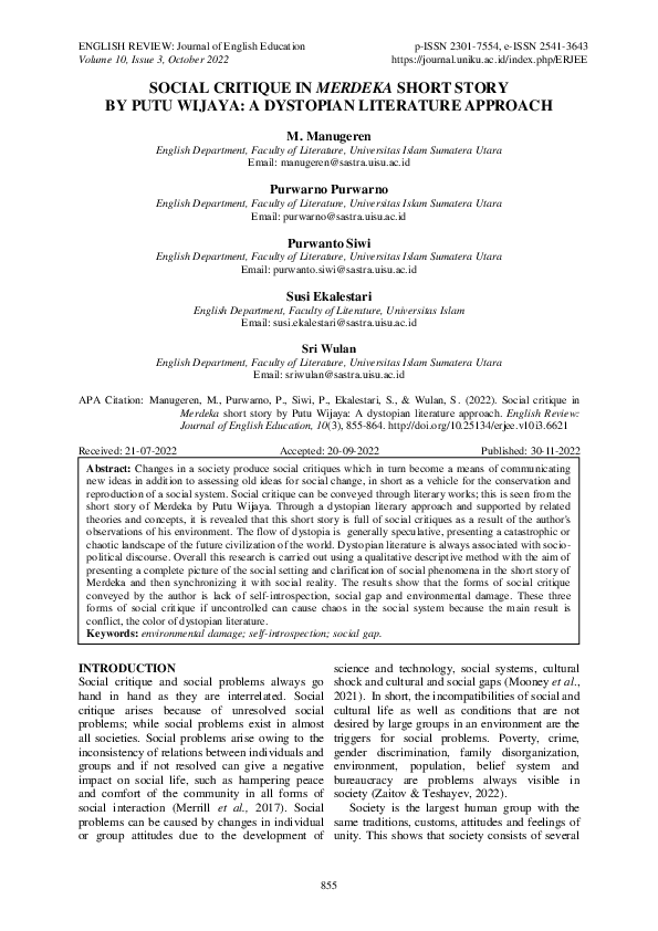 (PDF) Social Critique in Merdeka Short Story by Putu Wijaya: A ...
