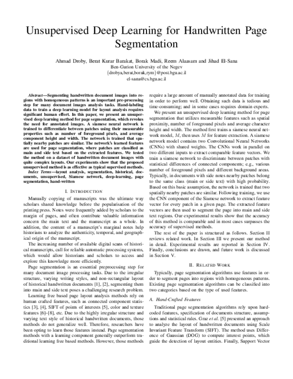 (PDF) Unsupervised Deep Learning for Handwritten Page Segmentation | Borak Madi - Academia.edu