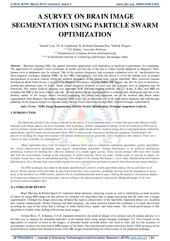 (PDF) A Survey on Brain Image Segmentation Using Particle Swarm Optimization | Sathvik Thogaru ...