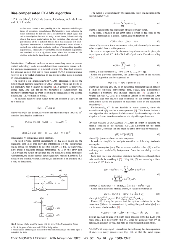 Pdf Bias‐compensated Fx‐lms Algorithm