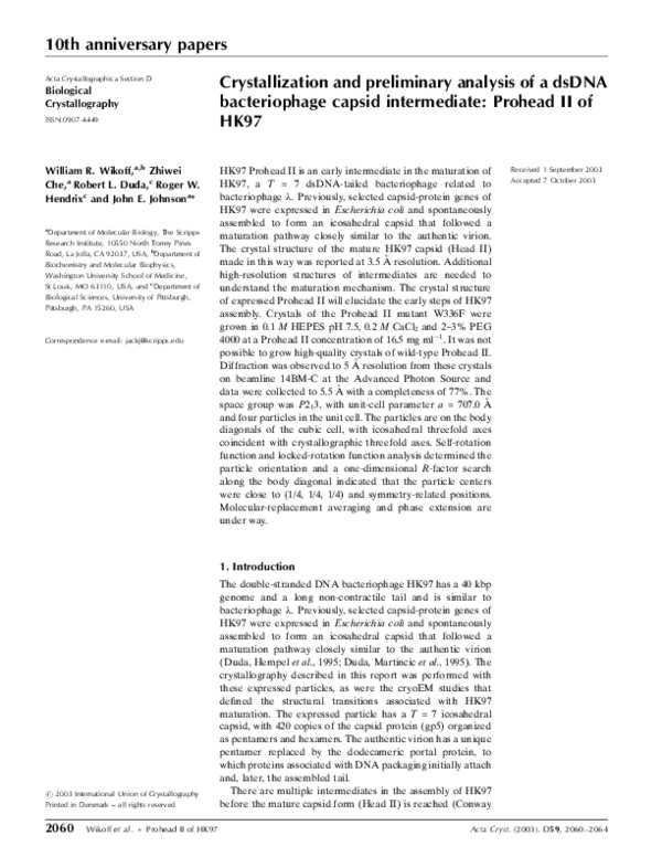(PDF) Crystallization and preliminary analysis of a dsDNA bacteriophage ...