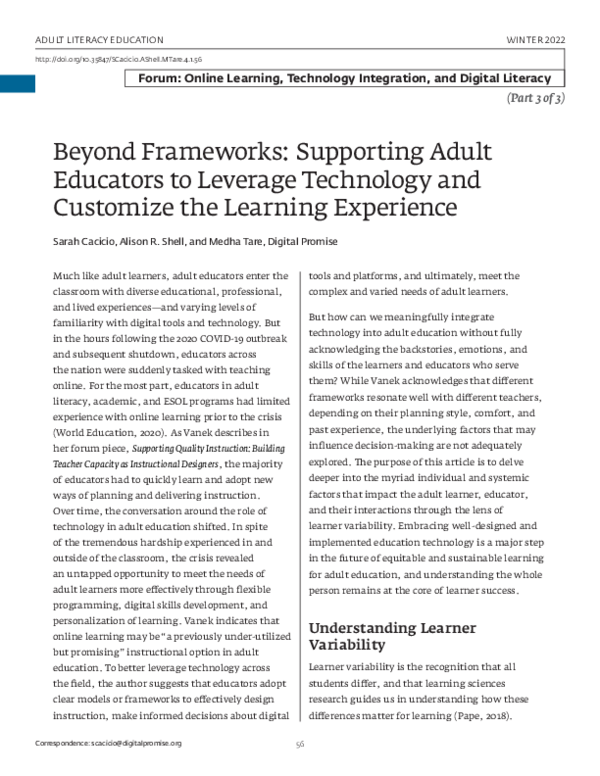(PDF) Beyond Frameworks: Supporting Adult Educators to Leverage Technology and Customize the ...
