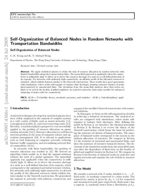 (PDF) Self-organization of balanced nodes in random networks with ...
