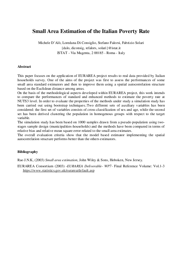 (PDF) Small Area Estimation of the Italian Poverty Rate