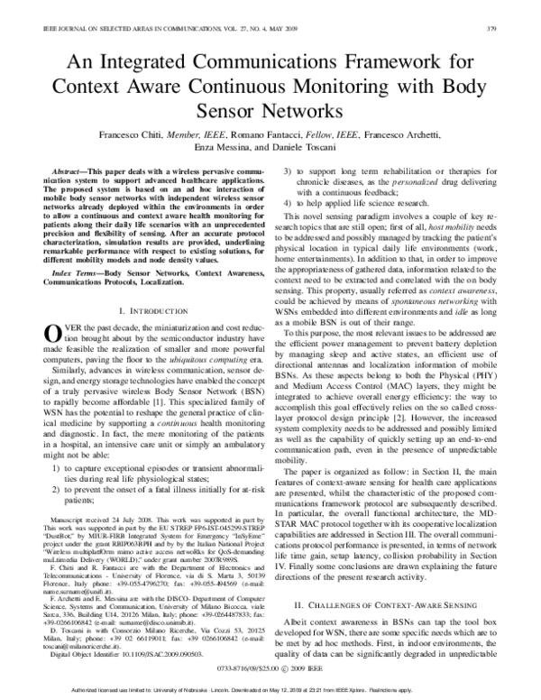 (PDF) An integrated communications framework for context aware continuous monitoring with body ...