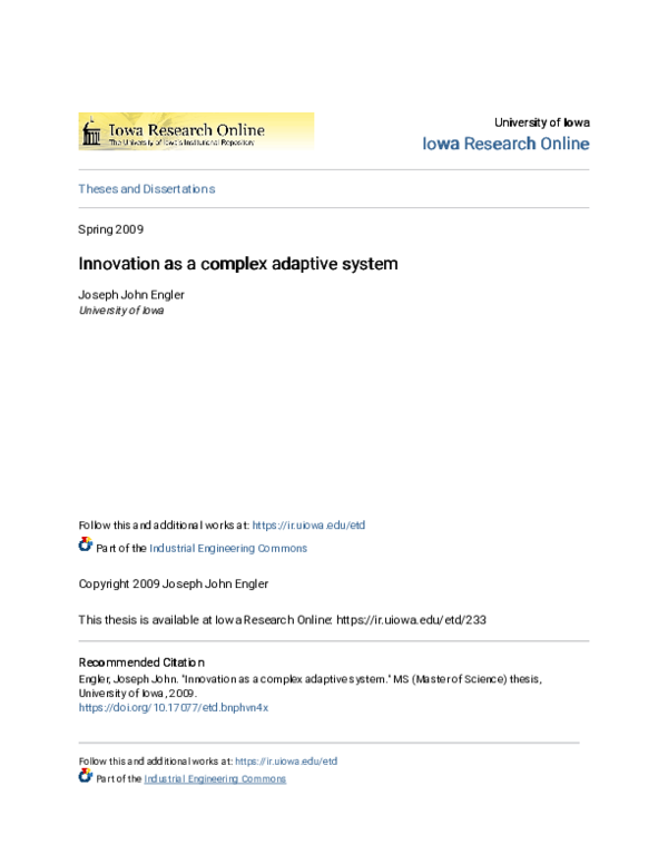 (PDF) Innovation as a complex adaptive system