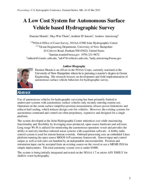 (PDF) A Low Cost System for Autonomous Surface Vehicle based Hydrographic Survey