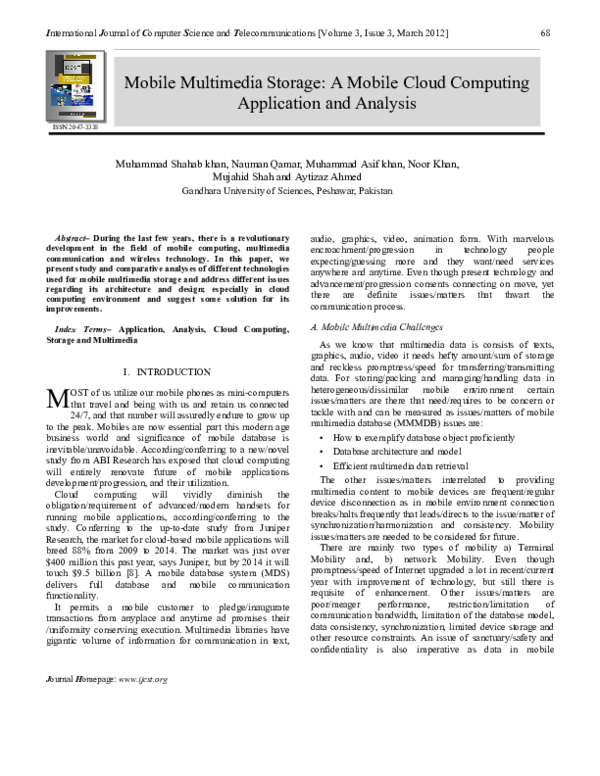 (PDF) Mobile Multimedia Storage: A Mobile Cloud Computing Application and Analysis | Syed Tariq ...