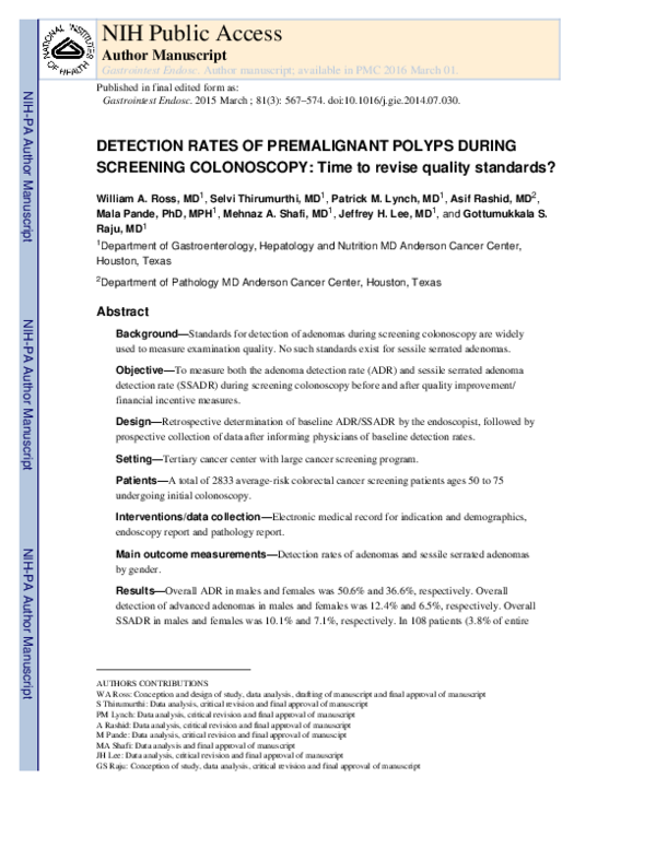 (PDF) Detection rates of premalignant polyps during screening ...