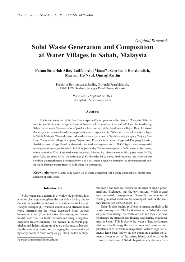 (PDF) Solid Waste Generation and Composition at Water Villages in Sabah ...