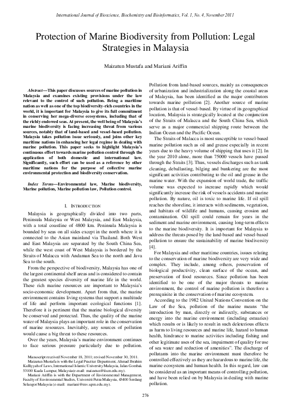 (PDF) Protection of Marine Biodiversity from Pollution: Legal ...