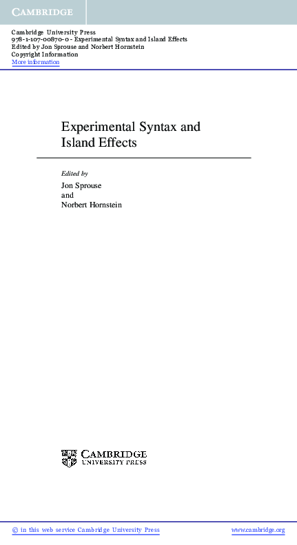 (PDF) Experimental Syntax and Island Effects