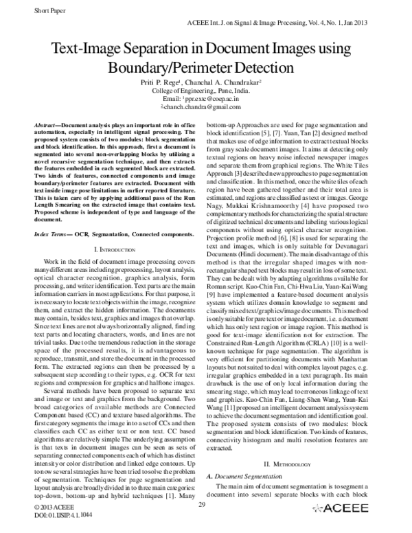 (PDF) Text-Image Separation in Document Images Using Boundary / Perimeter Detection