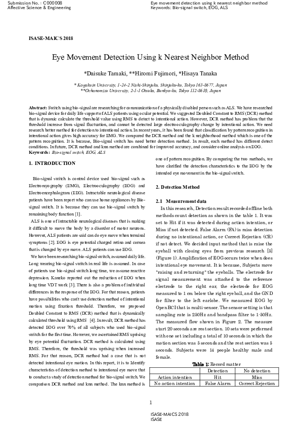 (PDF) Eye Movement Detection Using k Nearest Neighbor Method